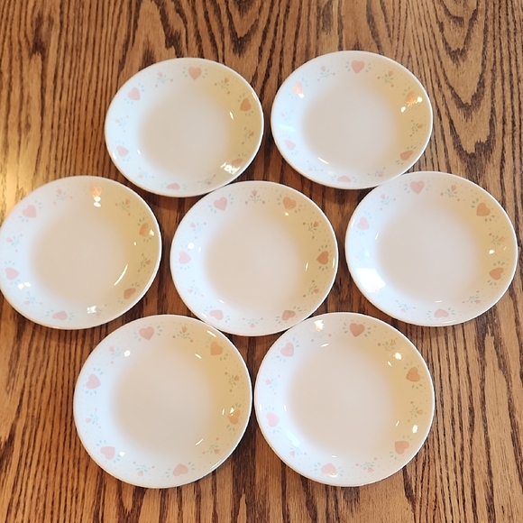 Corelle | Dining | Corelle Pink Hearts Teal And Cream Salad Dessert ...